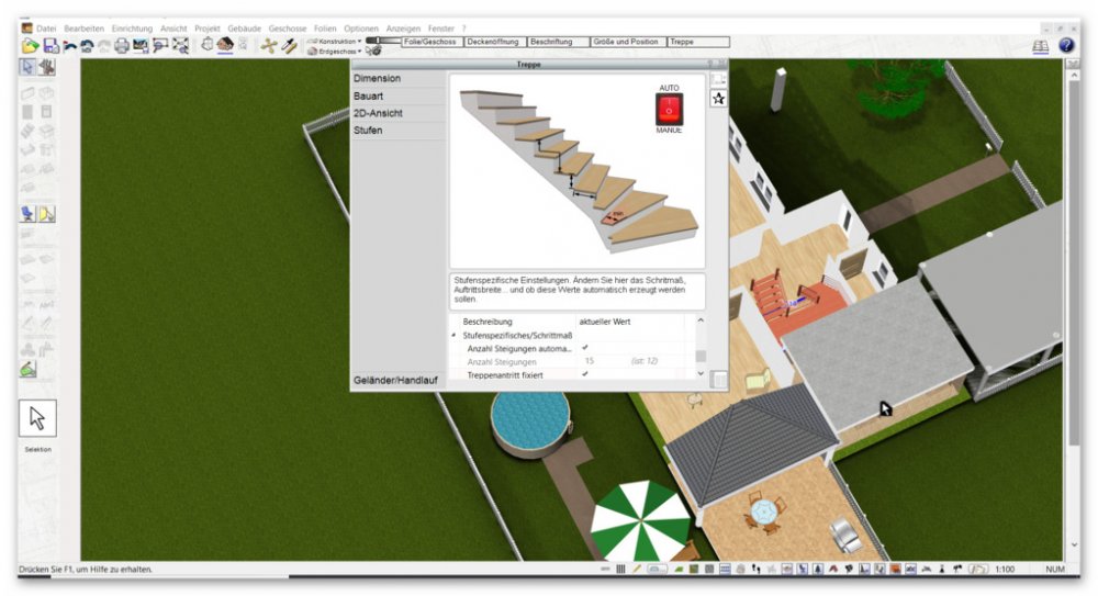 Treppe berechnen & zeichnen - Grundriss im Plan7Architekt