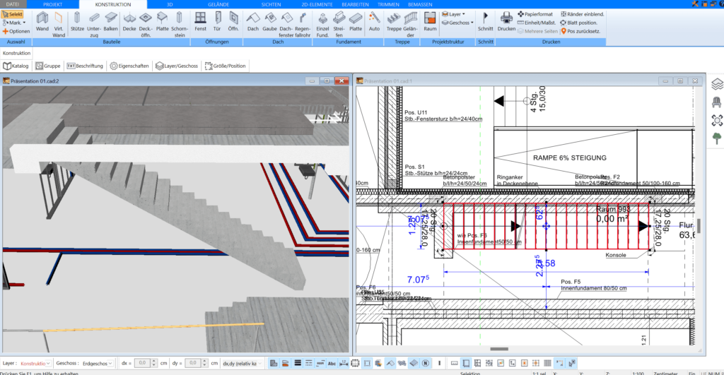 Treppe berechnen & zeichnen - Grundriss im Plan7Architekt