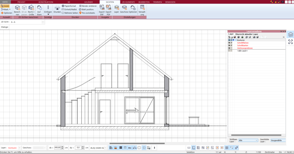 Haus Schnittzeichnung erstellen mit dem Plan7Architekt