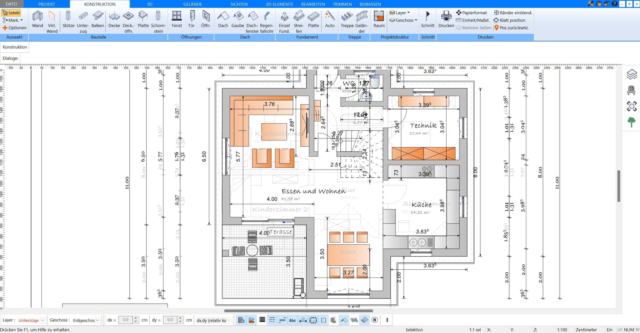 Grundriss mit Maßketten zeichnen mit dem Plan7Architekt