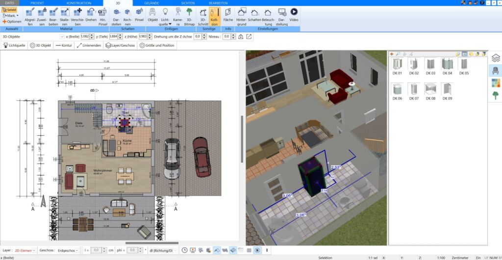 Dusche im Grundriss zeichnen mit dem Plan7Architekt